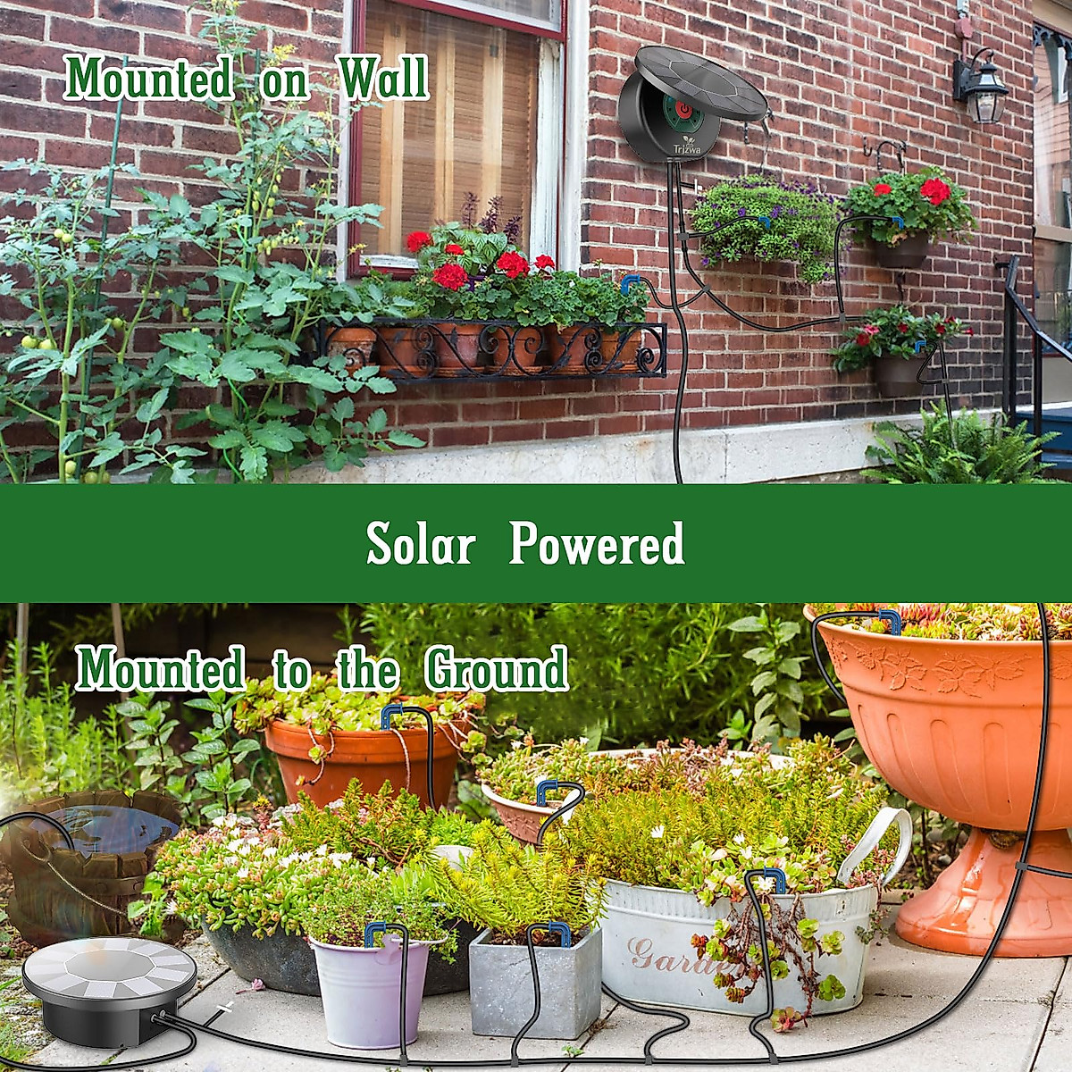 TRJZWA Solar Automatic Drip Irrigation System Kit, DIY Irrigation System for Garden Outdoor/Indoor Gardening System, Plant Watering System Drip Irrigation System, 9 Timing Modes with Anti-Siphon Set