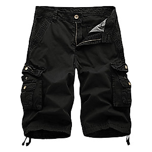 Men's Cotton Twill Multi Pockets Shorts Lightweight Relaxed Fit Cargo Short Casual Outdoor Military Short Pants (Black,34)