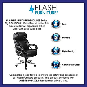 Flash Furniture HERCULES Series Big & Tall 500 lb. Rated Black LeatherSoft Executive Swivel Ergonomic Office Chair with Extra Wide Seat