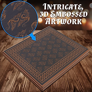 CASEMATIX DM Screen Faux Leather Embossed GM Screen - Four Panel Folding Dungeon Master Screen with Wet Erase Transparent Pockets and Compatible with Tabletop Roleplaying Games, Inserts Not Included