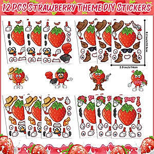 Strawberry Party Favor 72 PCS Sweet Berry Slap Bracelets DIY Stickers Temporary Tattoos Keychain Plastic Straws Gift Bags for Kids Girls Birthday Party Baby Shower Summer Fruit Goodie Bag Fillers