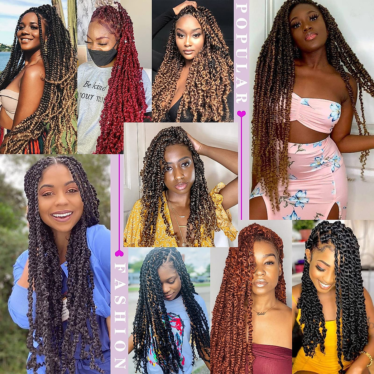Dorsanee Passion Twist Hair 18 Inch 7 Packs Water Wave Crochet Hair Long Bohemian Curly Braiding Hair for Butterfly Locs, Faux Locs, Boho Style Spring Twist Crochet Braids (1B#)