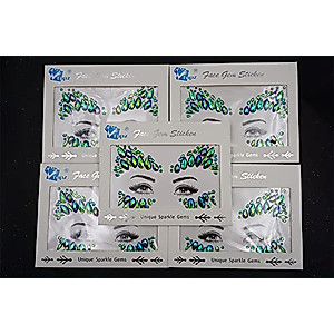 Face Jewels festival halloween face Tattoo body gems Bindi Glitter Eyes rhinestone Forehead Sticker DIY Face Decoration Face Gems Rhinestone Temporary Tattoo Sticker(emerald ab/SR14)