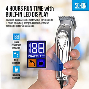 SCHON Cordless Rechargeable Hair Clipper and Trimmer for Men, Women, Children - Solid Stainless Steel Electric Buzzer with Precision Blades, Hair Cutting Kit with 8 Color-Coded Guide Combs