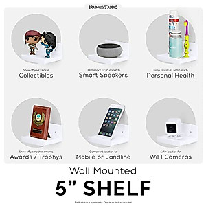 BRAINWAVZ 5” Small Floating Shelf, Adhesive & Screw in, for Bluetooth Speakers, Cameras, Plants, Toys, Books & More, Easy to Install Shelves (Shelf SF2105, White)
