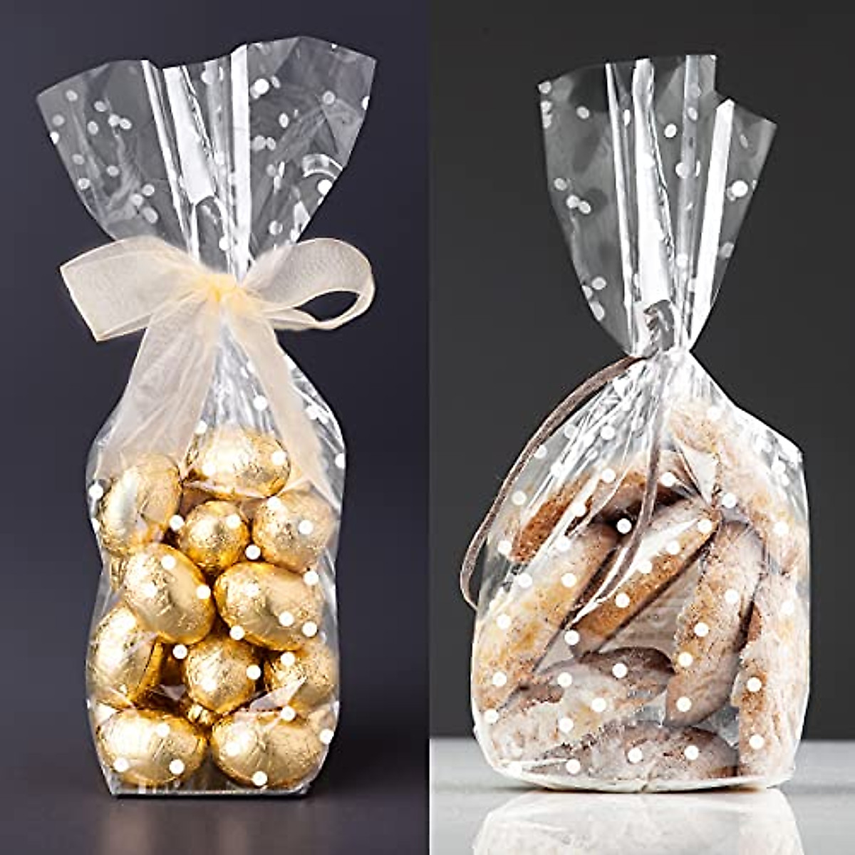 HFHSY (118 ft x 34 in Clear Cellophane Wrap Roll Irregular White Dot Cellophane Roll 3 Mil Clear Wrap Cellophane Bags,Wrap Roll, Cellophane Roll, Cellophane Wrap for Gifts, Baskets, Flowers