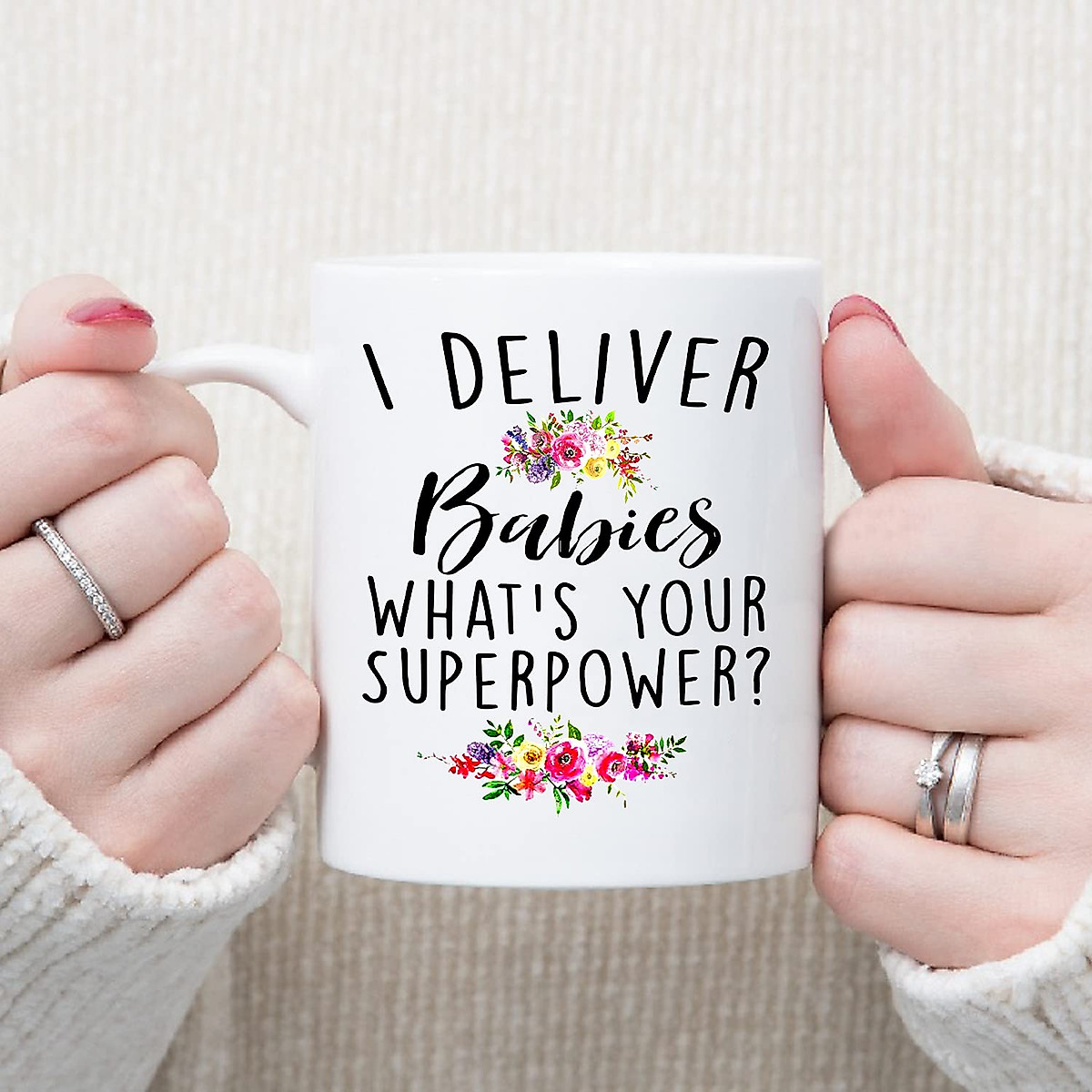 Hasdon-Hill I Deliver Babies What's Your Superpower, Midwife Gift, Home Birth Coffee Mug, OBGYN Tea Cup For Delivery Nurse, OB Doctor, Bone China 11 OZ White