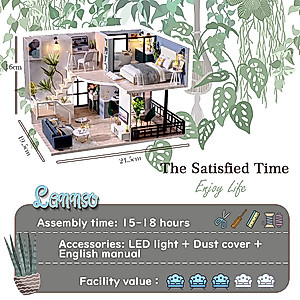 Lannso DIY Dollhouse Miniature Wooden Furniture Kit, Doll House Kit with Dust Proof Cover Music Box, Mini Handmade Wooden Dollhouse Toys for Adult Gift(L32)