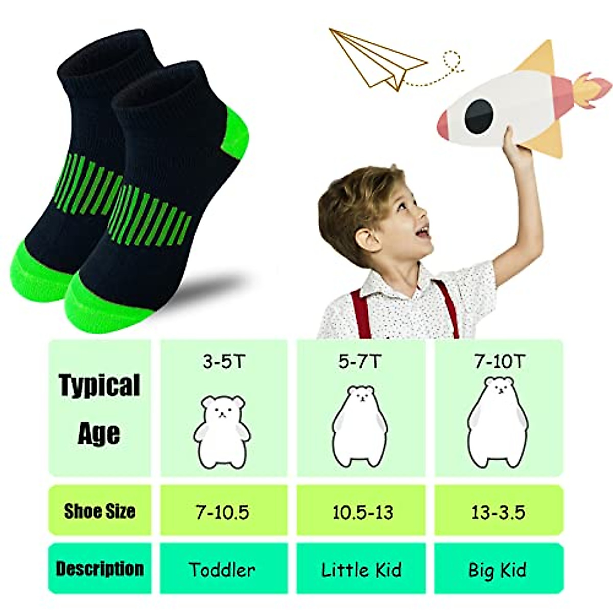 JAMEGIO boy socks 12 Pairs kids Low Cut socks Half Cushion Sport Ankle Athletic Sock for Little Big Kids(7-10 Years)