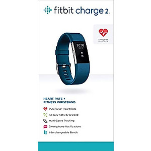 Fitbit Charge 2 Heart Rate + Fitness Wristband, Blue, Large (6.7 - 8.1 Inch) (US Version) (Renewed)