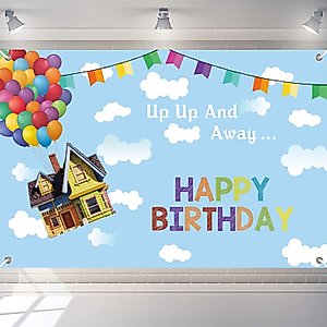 UP Happy Birthday Background Banner Blue Sky White Cloud Balloon Party Decoration Photography Background Banner 7x5 ft