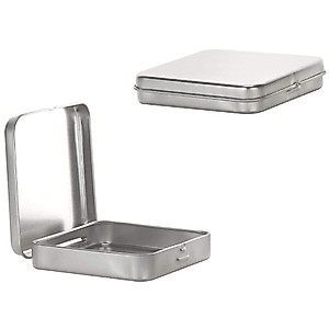 MagnaKoys Square Silver Metal Hinged Tins 3.5 x 3.5 x .70 Inches Boxes for Candy Storage Geocaching (5-Pack)