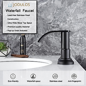 4 inch Centerset Bathroom Faucets Black Matte, Jodulos 2 Handle Waterfall Bathroom Sink Faucet with Pop Up Drain Stopper, Stainless Steel Bathroom Sink Faucet with cUPC Supply Lines JU-DE-201-BK
