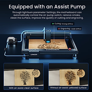 Longer Laser B1 Engraver, 36000mW Laser Cutter Engraving Machine with Air Assist, DIY Precisely Laser Engraving Machine, CNC Machine for Wood and Metal, Acrylic, Leather, etc.Laser Class II