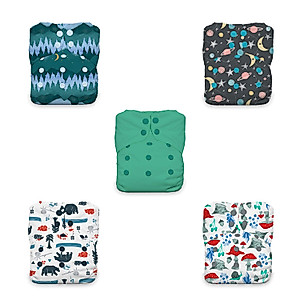 Thirsties Snap Natural Newborn All in One Cloth Diaper Package, Bundle of Adventure (Pack of 5)