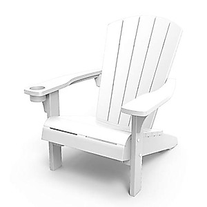 Keter Alpine Adirondack Resin Outdoor Furniture Patio Chairs with Cup Holder-Perfect for Beach, Pool, and Fire Pit Seating, White