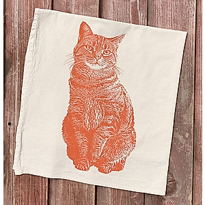Tabby Cat Tea Towel in Orange, Cat Tea Towel, Cat Towel, Orange Cat Towel - Hand Printed Flour Sack Tea Towel, Cat Towel, Christmas Cat Towel