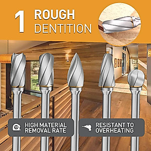 Carbide Burr Set Compatible with Dremel Rotary Tool 10Pcs Die Grinder Bits Rotary File Rasp with 1/8” Shank and 1/4” Grinding Head Accessories for DIY, Woodworking, Metal Carving, Drilling, Polishing