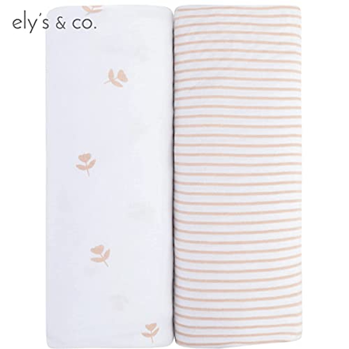 Pack and Play Sheet 2 Pack - Pack and Play Sheets Fitted with 100% Jersey Cotton - Pack N Play Mattress Sheets for Boys and Girls, Newborn Essentials (Pink Tulips & Stripes)
