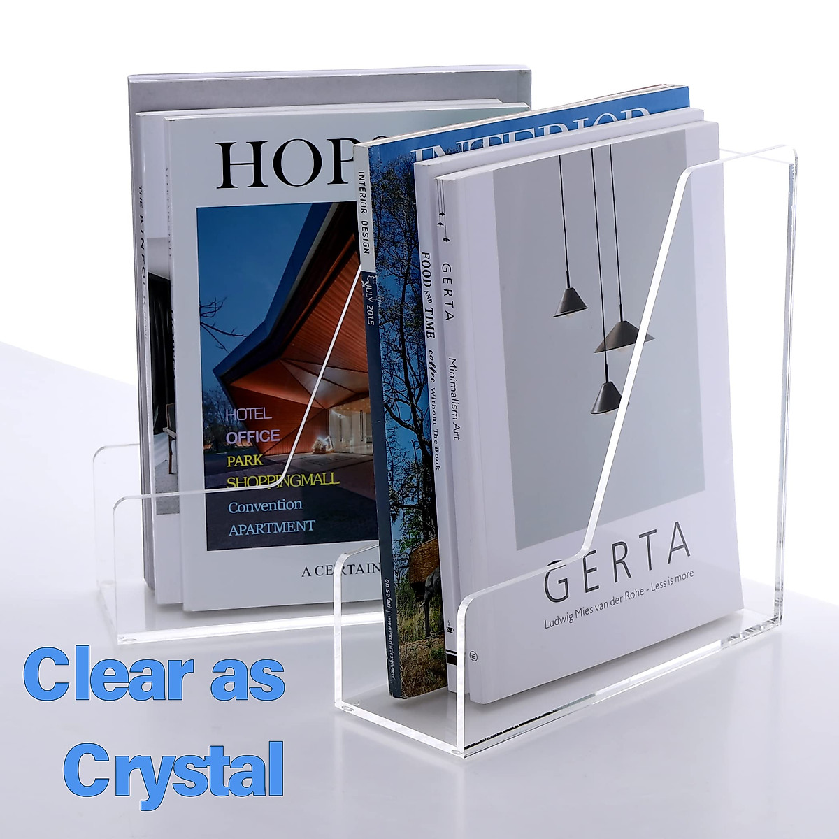 SANRUI Clear Magazine File Holder Vertical File Folder Holder, Acrylic Desk Organizer for File Storage, Book Bin and Office Desk Accessories ，2-Pack Bookshelf for Desk Home Office