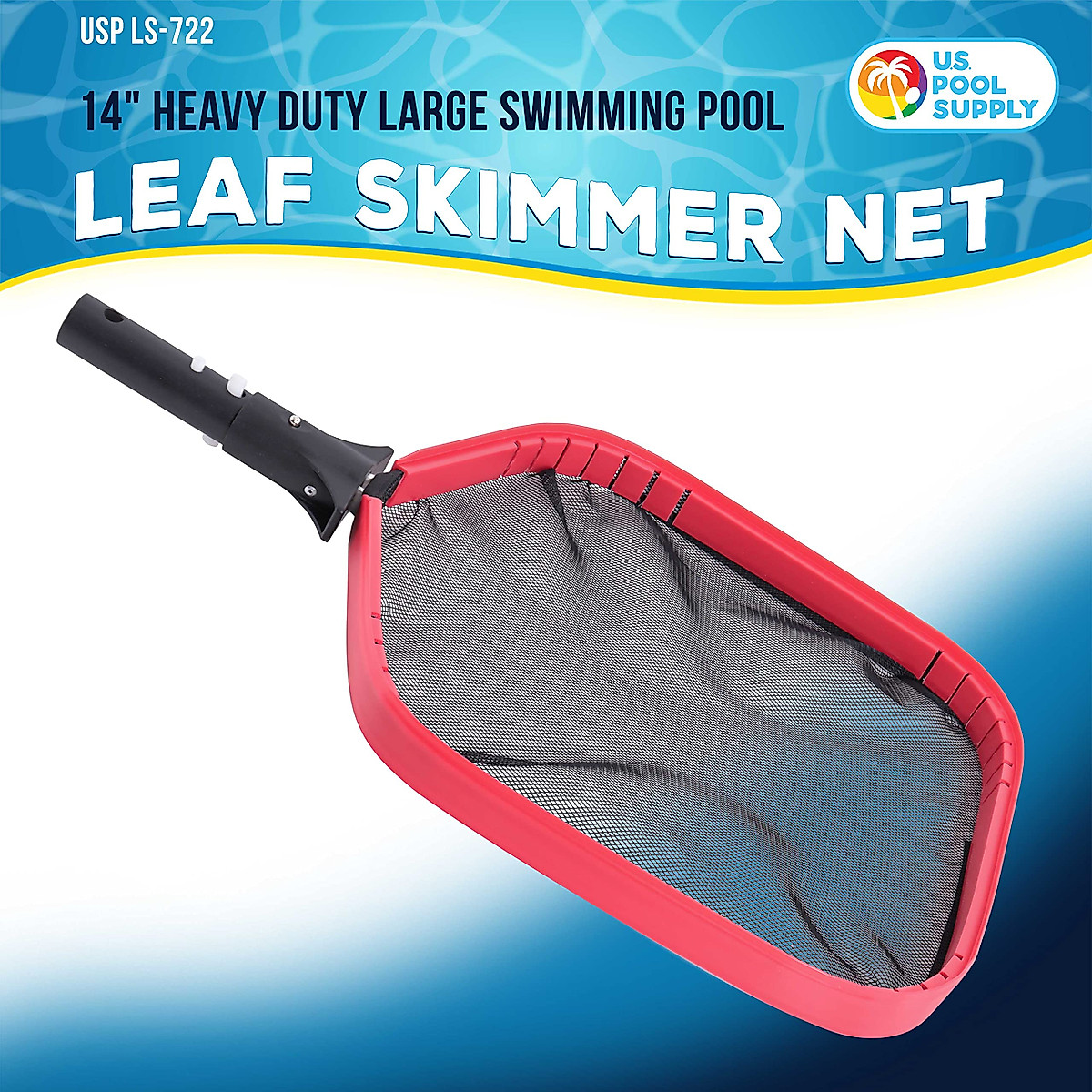 U.S. Pool Supply Professional 14" Swimming Pool Leaf Skimmer Net, Heavy Duty - Strong Reinforced Aluminum Frame for Faster Cleaning & Easier Debris Pickup and Removal