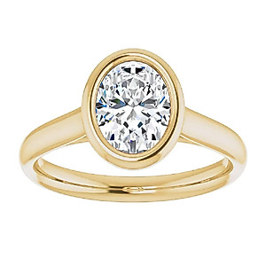 925 Silver, 10K/14K/18K Solid Gold Handmade Engagement Ring, 2 CT Oval Cut Moissanite Solitaire Ring, Wedding Ring for Women Her Anniversary Promise Gifts, VVS1 Colorless (925 Silver (Yellow Gold Plated))