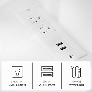 MAHANCRIS Narrow Nightstand with Charging Station, White Bedside Table with Power Outlets and USB Ports, S-Shaped Side Table, 3-Tier Nightstand with Wheels, for Bedroom, Living Room, White ETWT77E01