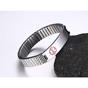 MoAndy Free Engraving Mens Womens Stainless Steel Medical Alert ID Stretch Allergy Bracelet Do Not Resuscitate(DNR) Silver 6.65 Inches