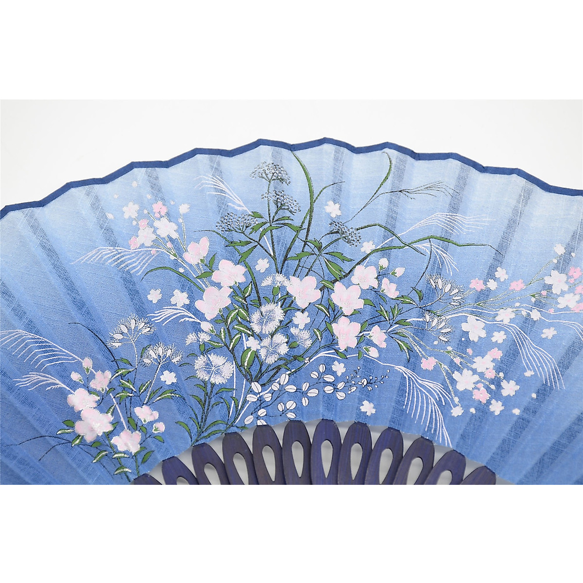 OMyTea® "Grassflowers 8.27"(21cm) Hand Held Folding Fans - With a Fabric Sleeve for Protection for Gifts - Chinese/Japanese Vintage Retro Style (Blue)