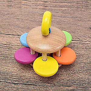 Toyfun Baby Rattle Set 4 Pack Colorful Wooden Educational Grasping Rattle for Newborn Montessori Hand Bell Toy Suitable from Birth