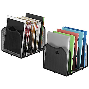 Simple Trending 2 Pack Mesh Desktop File Sorter Organizer, 5-Section Bookshelf for Desk Home Office, Black