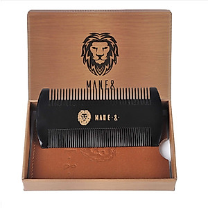 Premium 100% Oxhorn Dual-Action Beard Comb with Genuine Leather Case – the Perfect Beard Grooming Gift for Men by Man & Mane.