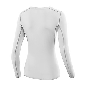 NELEUS Women's 3 Pack Dry Fit Athletic Compression Long Sleeve T Shirt,Black,Blue,White,Medium