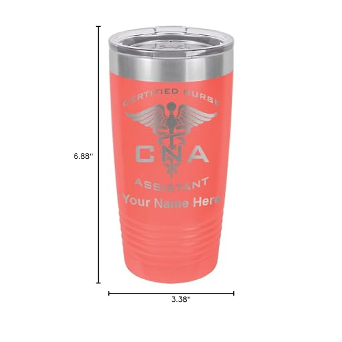 LaserGram 20oz Vacuum Insulated Tumbler Mug, CNA Certified Nurse Assistant, Personalized Engraving Included (Coral)