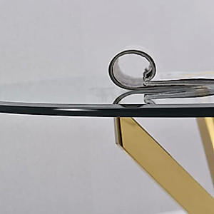 Binrrio 39" Round Dining Table, Modern Clear Beveled Edges Glass Top for 4 with Adjustable Stainless Steel Legs for Home Office Kitchen Dining Room (Gold)