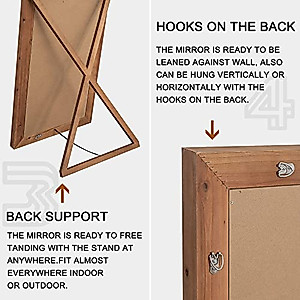 Trvone Full Length Mirror Solid Wood Frame Mirror Floor Mirror with Standing Holder Vertical and Horizontal Hanging Wall Mirror Dressing Mirror for Bedroom Living Room(65"x22", Tawny Brown)