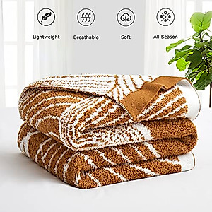 Oli Anderson Sector Knit Throw Blanket for Couch, Lightweight Cozy Blanket and Throws with Plush Reversible Microfiber, Fluffy Blanket for Travel, Bed, Sofa, 60"x80", Caramel