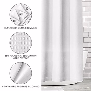 mDesign Waffle Knit - Long Cotton Blend Shower Curtain - Spa Quality, Luxury, Solid Color Cloth Shower Curtains for Bathroom - Hyde Collection, 72" x 72" - White