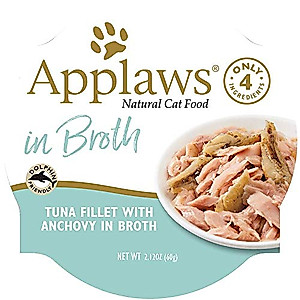 Applaws Cat Food in Broth Pots Variety Bundle Pack -Tuna Lovers Variety Pack 4 Flavors - 2.12 Ounces Each (12 Total) W/Hotspot Pets Collapsible Bowl