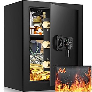 GHJGAGE 2.5 Cub Home Safe Fireproof Waterproof for HOME USE, Large Cabinet Safe Box with Fireproof Document Bag & Removable Shelf, Personal Security Digital Safe for Home Money Firearm A4 Document