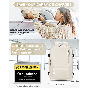 Carry On Backpack for Women, Airline Approved Large Travel Backpack Flight Approved, Waterproof 17 Inch Laptop Backpack Business Work Backpacks Bag Men Beige Mochila De Viaje