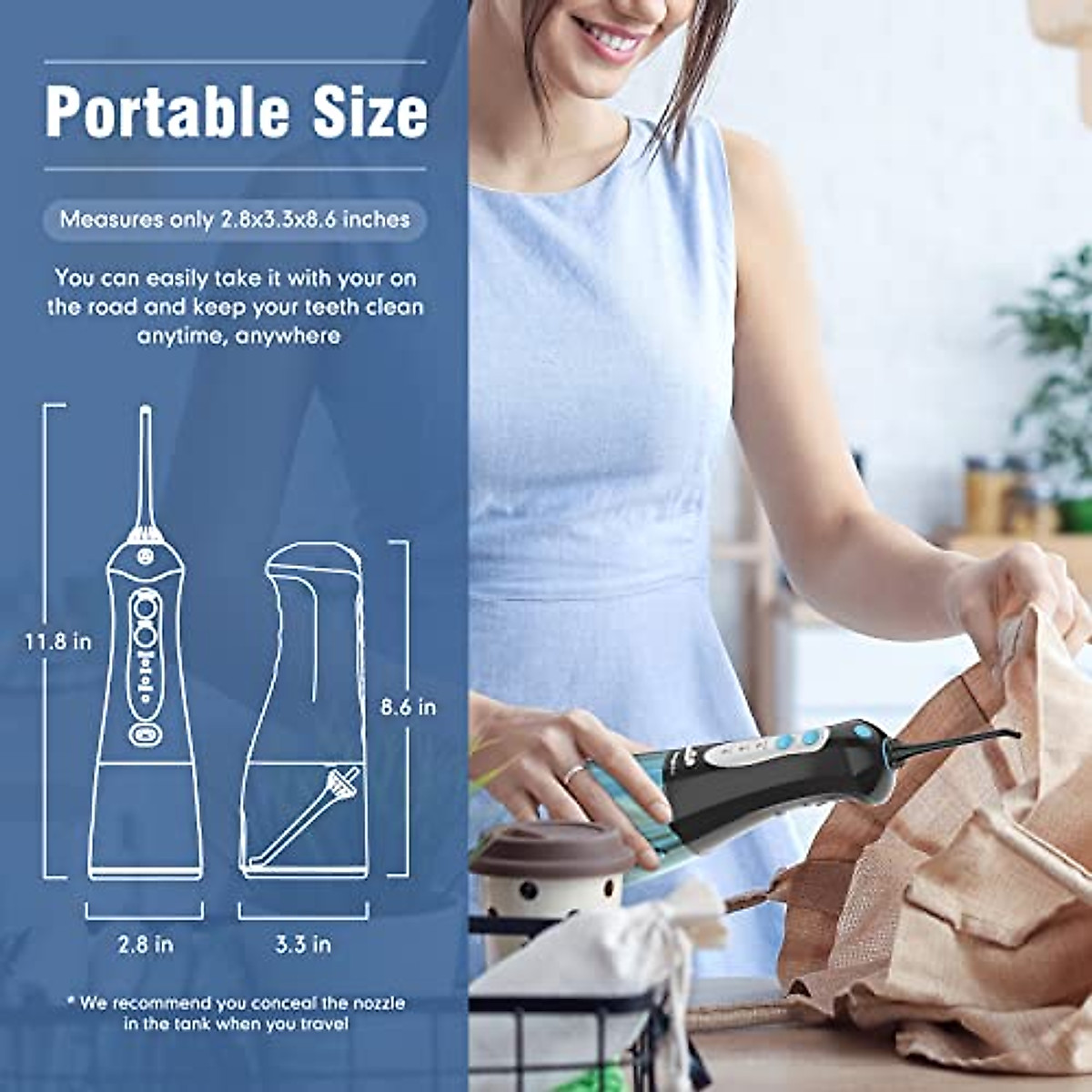 Getogluke Portable Cordless Water Flosser for Teeth Cleaning, Rechargeable Electric Power Dental Oral Irrigator IPX7 Waterproof, Professional Oral Care at Home & Travel (Black)