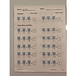 Channie’s One Page A Day Workbook, Beginner Single Digit Fraction Math Practice Worksheets, 50 Pages Front & Back, 25 Sheets, Grades 3rd, 4th, and 5th, Size 8.5” x 11” Summer School, Summer Bridge