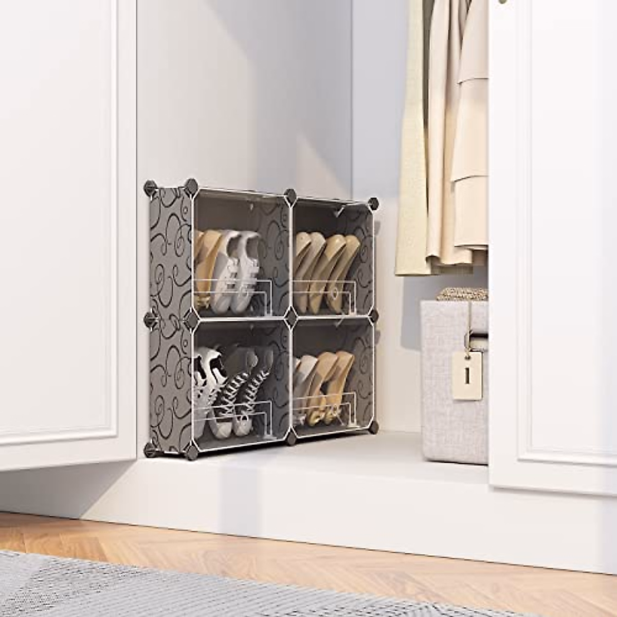 MAGINELS 4-Pair Shoe Rack Organizer with Cover, Slim Shoe Storage Cabinet,Behind Door, Narrow Shoe Shelf for Closet,entryway,Black
