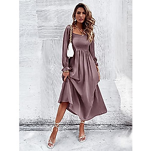 Floerns Women's Boho Floral Print Square Neck Flounce Sleeve A Line Long Dress Mauve Purple S