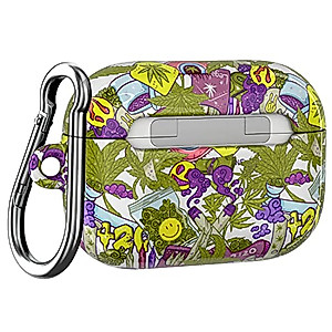 Hard Case Compatible with AirPods Pro 2 | AirPods Pro | AirPods 3 gen 2 1 Smoking Plastic Cover High Design Pot Leaf Trippy Earpods Protective Hook Shockproof Stoner 420 Weed Portable with Keychain