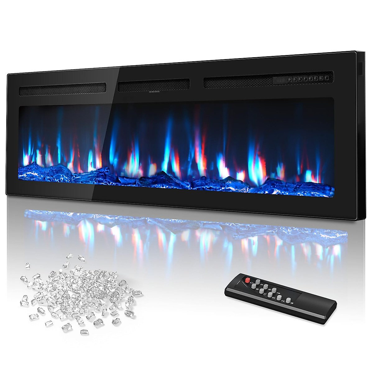 Manastin 60 Inch Electric Fireplace in-Wall Recessed and Wall Mounted with Remote Control, 750W/1500W Thin Wall Fireplace Heater(60-99°F Thermostat) with 12 Adjustable Color, Timer and Log Set