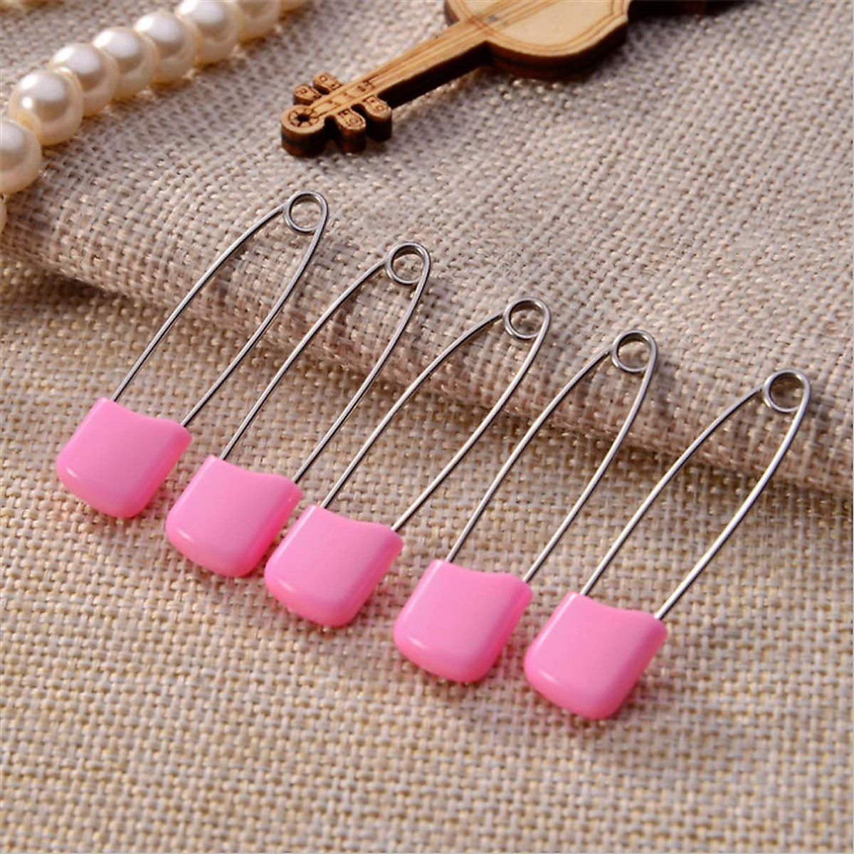 Baby Flower 100Pcs 5.5cm Long Baby Safety pin Plastic Head Diaper pin Sturdy Stainless Steel Diaper pin with Safety Lock