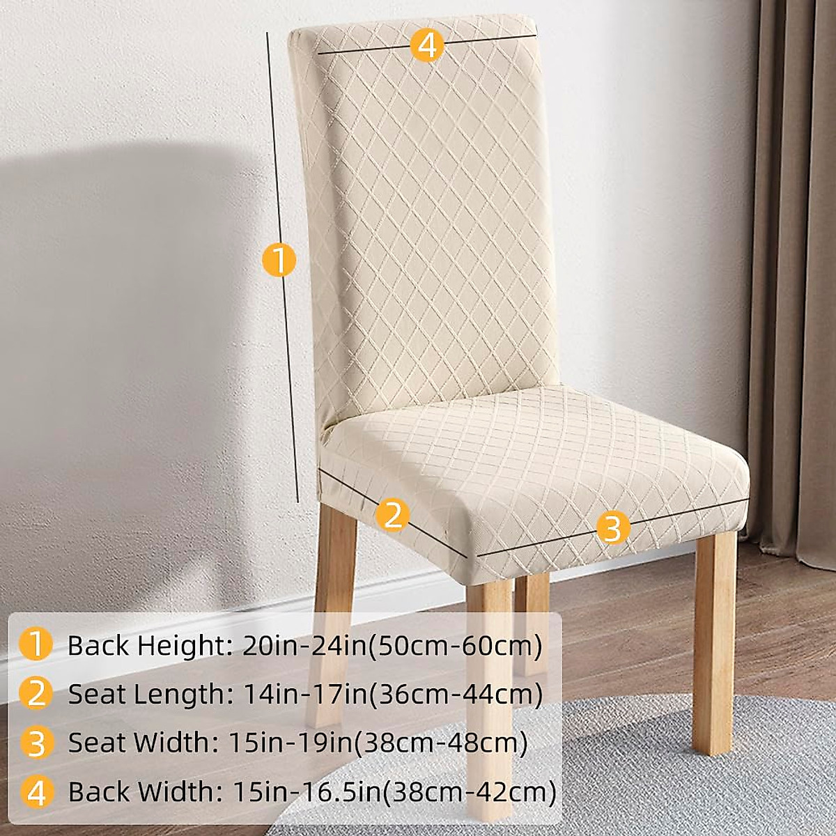 Fuloon Waterproof Dining Chair Covers, Parsons Chair Slipcover, Super Fit Stretch Kitchen Chairs Slipcovers, Removable Washable Chairs Seat Slipcover for Dining Room, Kitchen, Banquet (6 Pack, Beige)
