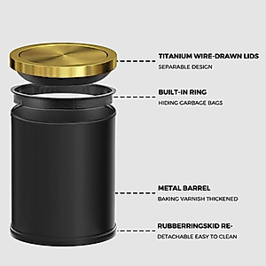 LEASYLIFE Bathroom Garbage can with lid, Trash Can with Flipping Lid, 4gallon,Garbage cans for Kitchen，Living Room. Metallic Gold (Black)